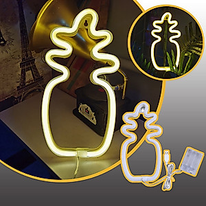 Cakina Musical Birthday That Open LED Pineapple Neon Signs Decor Night Light Warm White Wall Decor Neon Light Signs Battery USB Powered for Room Decoration Led Room Lamp for Bedroom