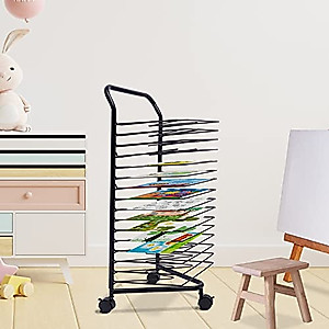 DNYSYSJ Art Drying Rack for Classroom, Paint Drying Rack Art 16 Shelves Metal Artwork Storage Display Rack with Wheels (Black)