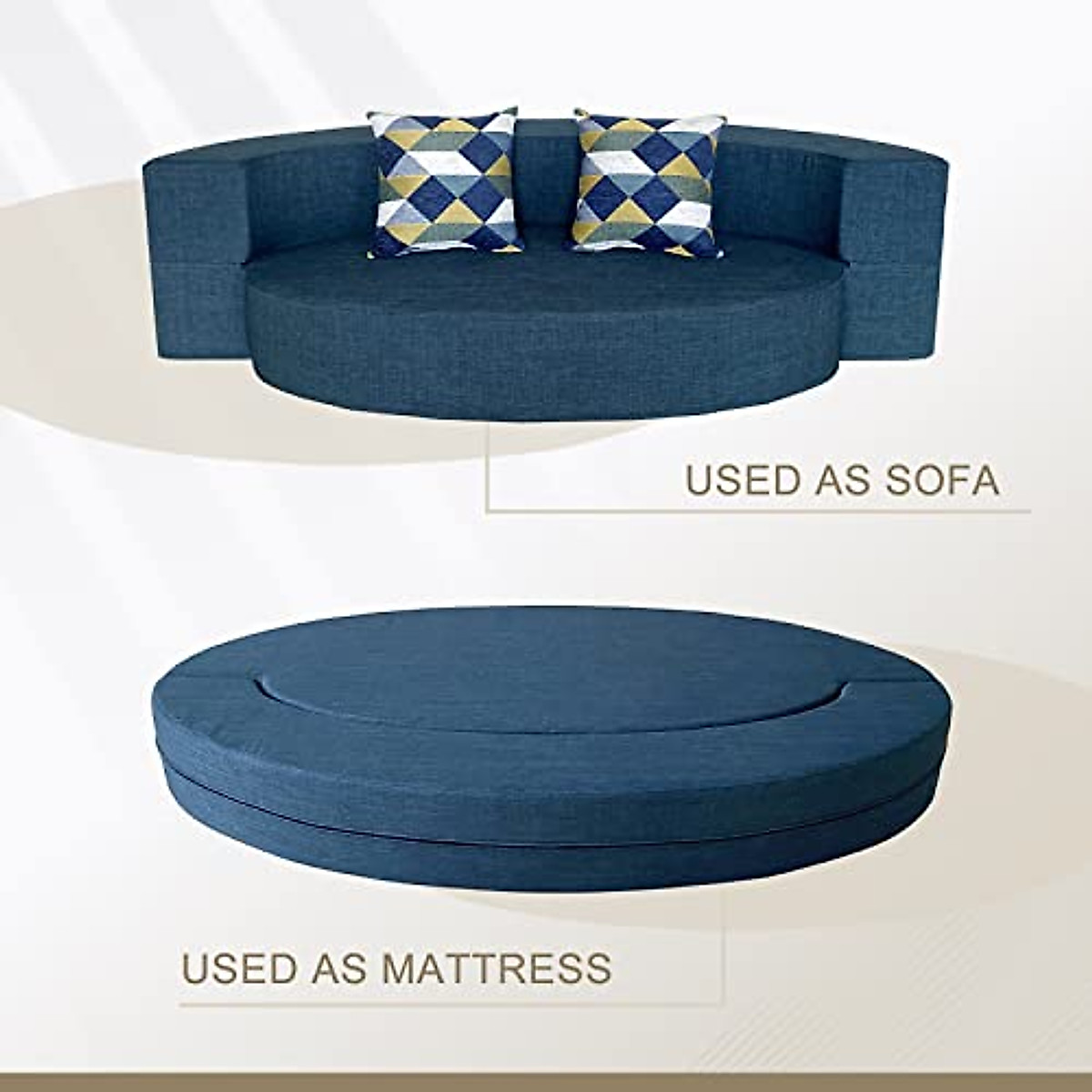 ANONER Stylish Sofa Bed Memory Foam with 2 Pillows Fold Out Futon Sleeper Chair Couch for Livingroom Guest Bed, Washable Cover, Dark Blue