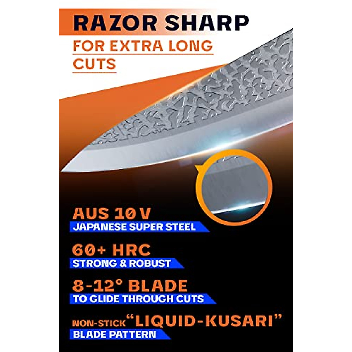 Dalstrong Chef Knife - 9.5 inch - Ronin Series - Double Bevel Blade Razor Sharp - Japanese AUS-10V Super Steel - Damascus Chef's Knife - G10 Handle Kitchen Knife - Black Acacia Wood Sheath