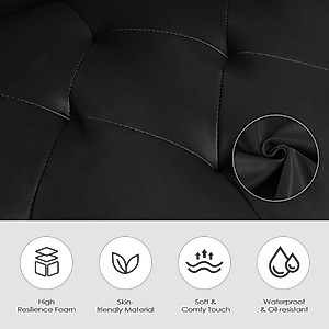 TYBOATLE 65“ Sofa Bed w/ 2 USB,Convertible Futon Tufted Small Adjustable Folding Couch Loveseat, Modern Mid Century Faux Leather Sleeper Sofa for Living Room,Bedroom,Apartment,Office (Black) (Black)