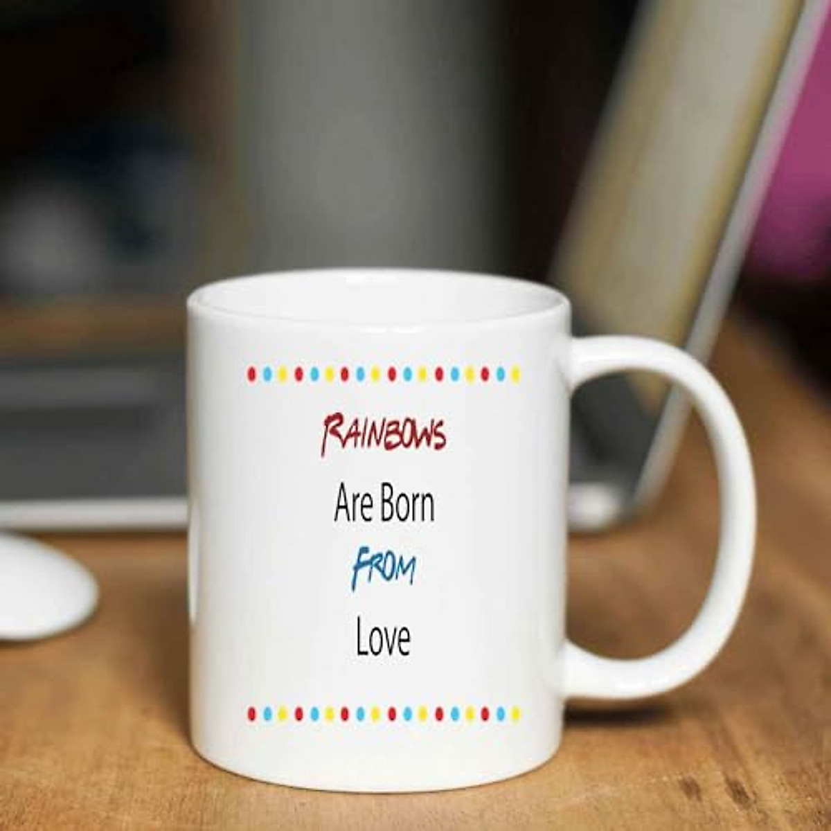 Rainbow Colorful Gift for Weddings & Anniversaries - Show Your Love Navy Multicolor Unisex Sweat, 11 Oz White Ceramic Coffee Mug