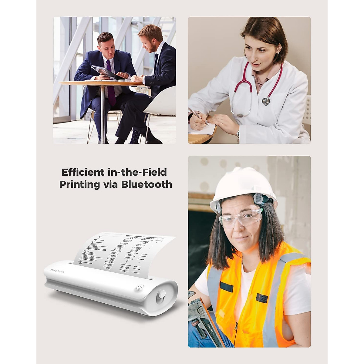 Wireless Bluetooth Portable Printer, 300dpi A4 Thermal Printer, Paperang Go Travel Printer, Supports 4/8 inch Inkless Printing for Design Sketches, Invoices, Service Reports, and More - White