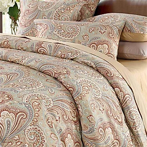 ABREEZE Cotton Damask Queen Duvet Cover Set Paisley Bedding Set 1 Duvet Cover with 2 Pillowcases 100% Egyptian Long-Staple Cotton Khaki,3pcs