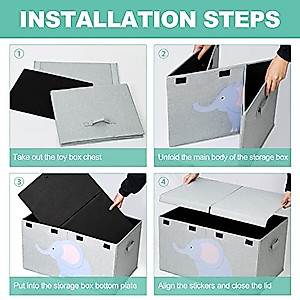 DECOSIS Collapsible Toy Storage Box with Animal Pattern, 86L Large Capacity Fabric Toy Box, Half Flap Design, Sturdy Toy Box for Girls and Boys, Playroom, Living Room, Bedroom (Elephant)