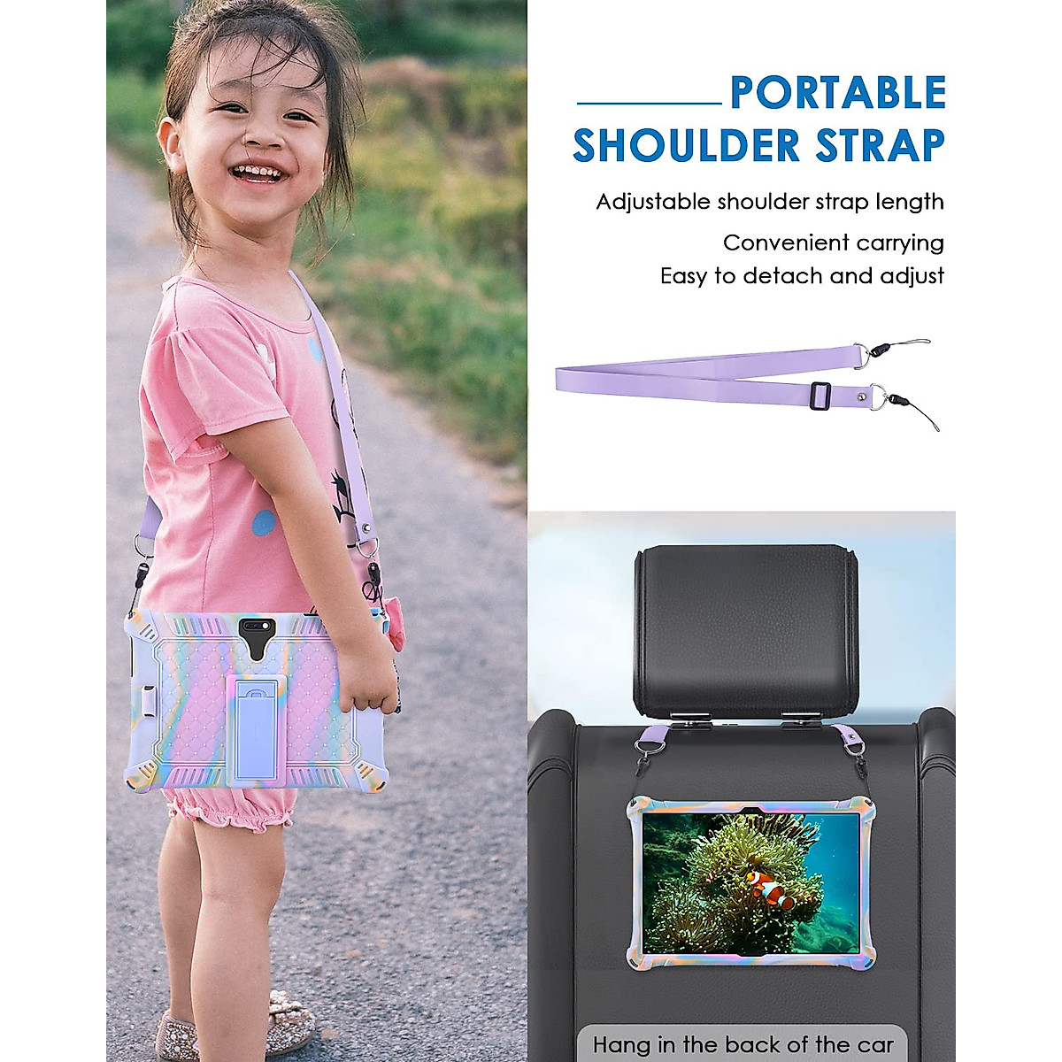 DETUOSI ZZB 10.1 inch Silicone Case with Shoulder Strap & Stylus Pen, Multi-Angle Stand Tablet Case, Soft Lightweight Cover for Winsing MTK 10 inch Tablet, ANTEMPER Touch, Rose Red & Purple