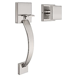 Tinewa Main Front Door Handle with Knob Inside, Low Profile Front Door Lock Handleset with Halifax Satin Nickel Finish, Reversible for Right and Left Handed,