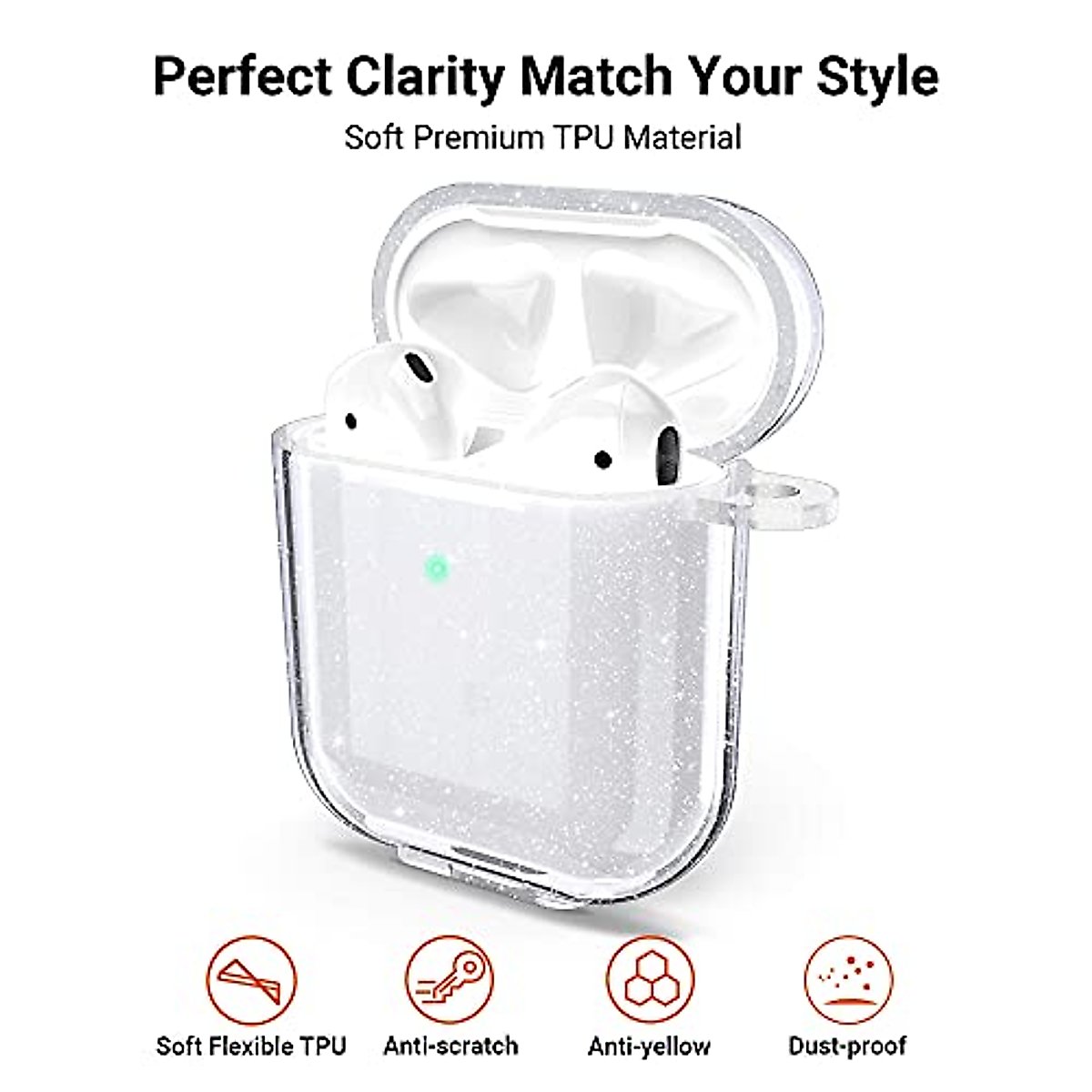 ULAK Compatible with Airpods Case Cover Clear, Designed Protective Cover Soft TPU Transparent Shockproof Case Accessories with Keychain for AirPod 2nd & 1st Generation [Front Led Visible]-Glitter