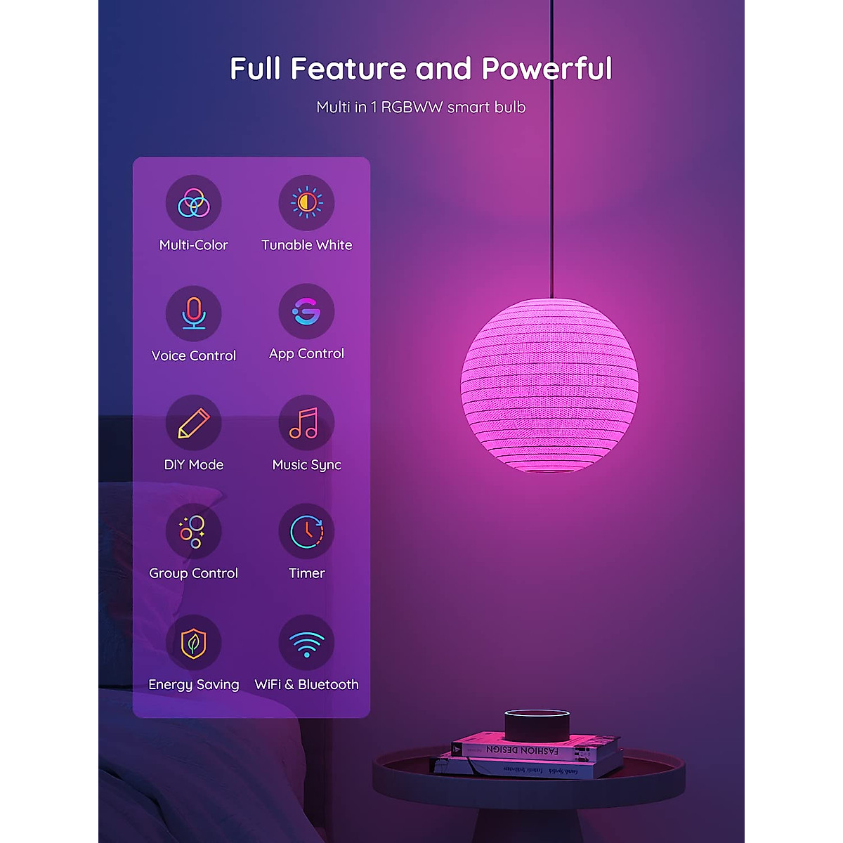 Govee Smart Light Bulbs, WiFi & Bluetooth LED Light Bulbs, RGBWW Color Changing Light Bulbs, 54 Dynamic Scenes, Music Sync, 16 Million DIY Colors Dimmable, Work with Alexa & Google Assistant, 2 Pack