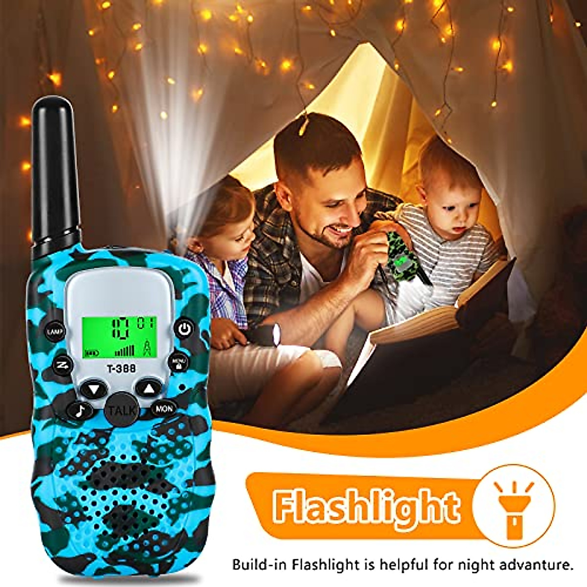 Tepsmigo Walkie Talkie for Kids, Toys for 3 4 5 6 7 8 9 10 Year Old Boys Girls, 2Pack Kids Walkie Talkies - 22+99 Channels and Backlit LCD Flashlight, 3 Miles Range for Outside, Camping, Hiking