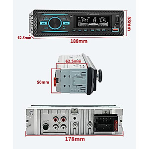 Single Din Car Audio System, FM Radio Receiver, in-Dash Car Stereo, Bluetooth Hands-Free Calling, MP3 Player, USB, AUX-in, IR Remoter, 7-Color Illumination, 12V