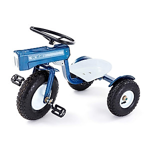 Tricam Ol' Blue Tractor Tricycle, 22 Inch Steel Toddler Bike Kids Ride On Toy with Pedals, 3 Position Adjustable Seat, & Pneumatic Rubber Wheels, Blue