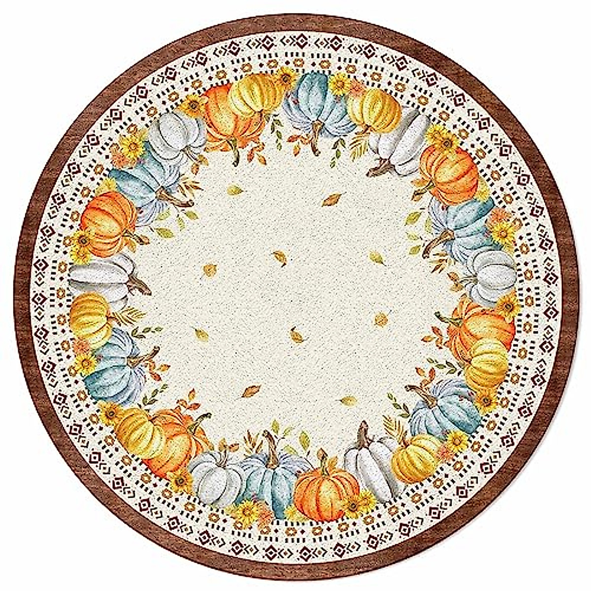 LIFEMUSION Fall Thanksgiving Round Area Rugs, Western Southwest Maple Leaf Pumpkin Non-Skid Children Playing Mat, 3ft Soft Circle Farmhouse Rugs for Living Room, Bedroom, Dining Room