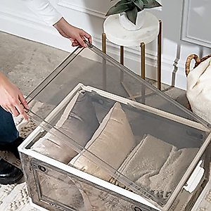 Best Home Fashion 2 packs X-LARGE Storage Bins Side Opening, Stackable Lid Collapsible, Foldable, Easy Tidy Up with Storage Box, Ideal for Home & Office Organization Storage Cube (X-Large, Orange)