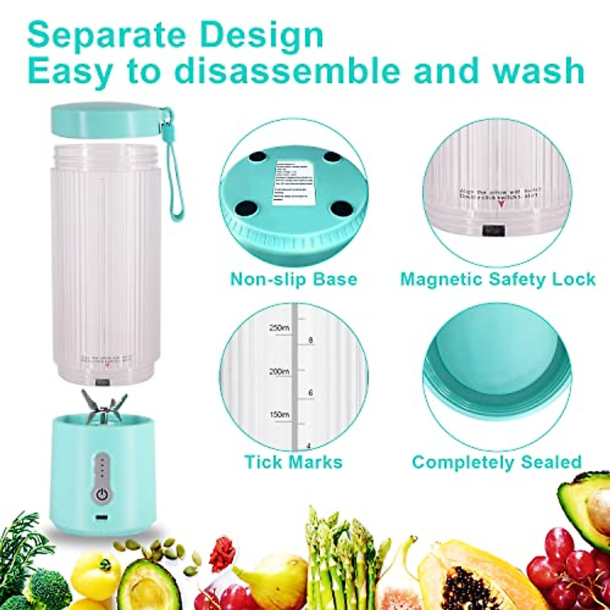 Smoothies Shake Blender with Powerful Blades, Personal Blender for Shakes and Smoothies, Portable Blender Mini Juicer for Kitchen Travel Gym Sports