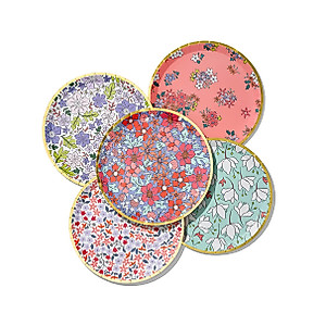Coterie Full Bloom Floral Paper Plates (Set of 10 Small Spring Paper Plates) - Disposable Plates for Tea Party, Bridal Shower, Garden Baby Shower Decorations | 7.25” Floral Plates - 2 of Each Design