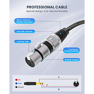 tisino XLR Female to 1/4 Inch (6.35mm) TRS Jack Lead Balanced Signal Interconnect Cable XLR to Quarter inch Patch Cable - 3.3 Feet