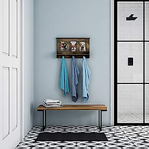 Lavish Home Rustic Wood Look, Wall Shelf Collage with Ledge and 3 Hanging Hooks-Photo Frame Décor Shelving, Holds 4x6 Pictures, 19” x 3.5” x 11.5