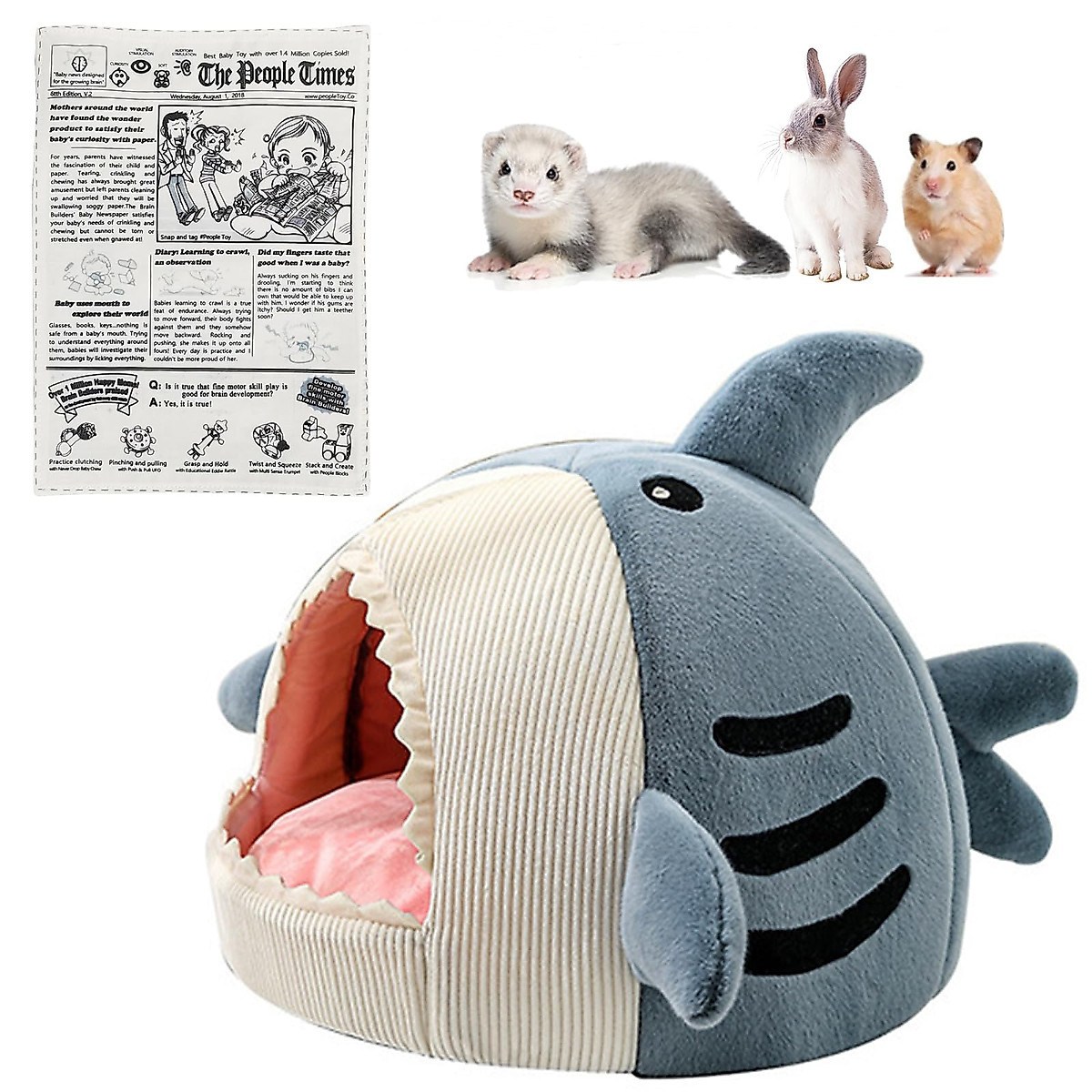 Ferret Bed Cave and Hideouts | Ferret Hammock for Cage | Ferret Hideaway Bed Accessories | for Small Pet Cushion Long Plush Soft Washable for Ferret & Small Animals (Shark Shape)