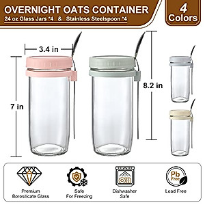 LANDNEOO 4 Pack Overnight Oats Containers with Lids and Spoons, 24 oz Glass Mason Jars for Overnight Oats, Large Capacity Airtight Jars for Milk, Cereal, Fruit