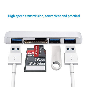 Jiali USB-C Hub Converter 5 in 1 Multi-Function Aluminium Alloy 5Gbps Transfer Rate USB-C/Type-C HUB Adapter with 3 USB 3.0 Ports & SD Card Slot & TF Card Slot for MacBook 2015/2016 / 2017(Grey)