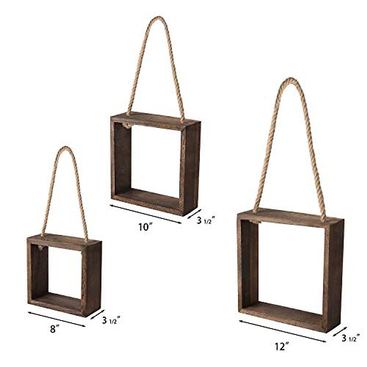 Mkono Hanging Square Floating Shelves Wall Mounted Set of 3 Boho Decor Rustic Wood Cube Shadow Boxes Decorative Shelf for Office Living Room Bedroom Apartment