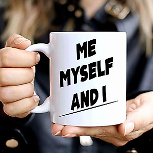 Bride's Gift, for Me, Myself, and I - Engraved or Monogrammed Design on Grey and Multicolor Sweat - 11 Oz White Ceramic Coffee Mug