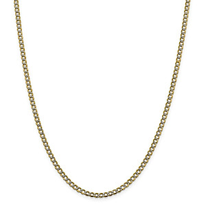 Sonia Jewels 14k White and Yellow Gold Two Toned 3.4mm Pave Curb Cuban Chain Necklace - with Secure Lobster Lock Clasp 20"