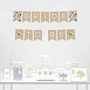 Andaz Press Peach Coral Kraft Brown Rustic Floral Garden Party Wedding Collection, Hanging Pennant Party Banner with String, Bride to Be, 5-Feet, 1 Set