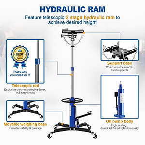 Iglobalbuy Transmission Jack Lift 1322lbs, 2 Stage Adjustable Telescoping Hydraulic Transmission Jack, High Lift Dual Telescopic Trans Jacks Hoist w/Pedal, 34" to 68" Lifting Range