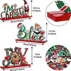 Blulu 3 Christmas Decorations Indoor Christmas Centerpieces for Tables Merry Christmas Tabletop Wooden Sign Snowman Farmhouse Centerpieces for Christmas Xmas Holiday Party Indoor Decor(Chic Style)