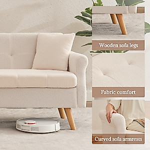 Kingfun Loveseat Sofa, White Love Seat Couches with Throw Pillow, Boucle Small Sofa for Living Room, Bedroom, Office, Button Tufted Upholstered Furniture, Easy to Install