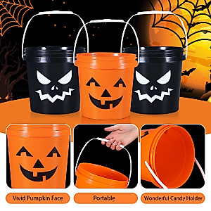 UMETASS 4 Pack 7" Halloween Trick or Treat Bucket, Plastic Halloween Candy Buckets Pumpkin Pails Halloween Decoration, Halloween Party Supplies for Kids