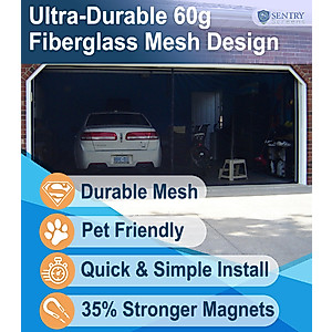 Magnetic Garage Door Screen - Double Car - 8'h x 16'w (+ Other Sizes) - 60g Fiberglass Mesh - Stronger 1,400gs High Energy Magnets - Weighted Bottom - Tie Backs - Wind Resistors - Black