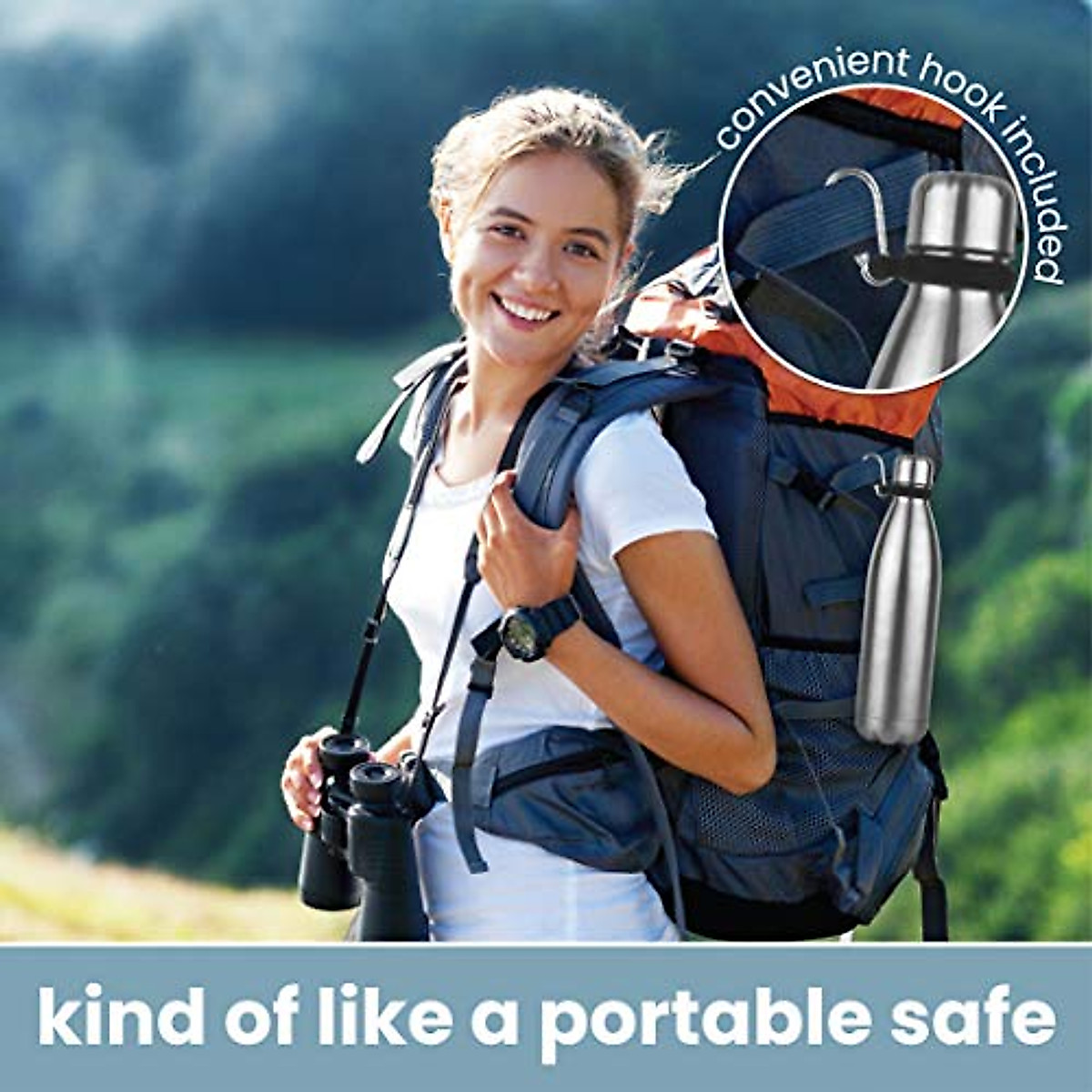 Diversion Safe Water Bottle - Stainless Steel Bottle Safe Box with Hidden Compartment for Cards, Keys, Cash, and Valuables - Insulated Bottle for Hot and Cold Drinks - 18 Ounces