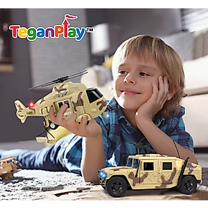TeganPlay Emergency Vehicles Toy Set [4 Pack] | Ambulance, Fire Engine Truck, Rescue Helicopter, Police Car Toys for Boys | Friction Powered with Realistic Lights and Sounds