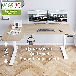 Radlove 59-Inch Large Electric Height Adjustable Computer L-Shaped Desk with Memory Controller Corner Standing Desk Modern Workstation with Splice Board Ergonomic Desk (White Frame + Oak Top)
