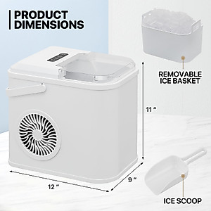 mollie Ice Makers Countertop, 8 Mins 8 Bullet Ice, 24lbs Per Day, Portable Ice Maker Machine with Handle, Self-Cleaning Ice Scoop and Basket, for Home Kitchen Office Camping Bar Party, White