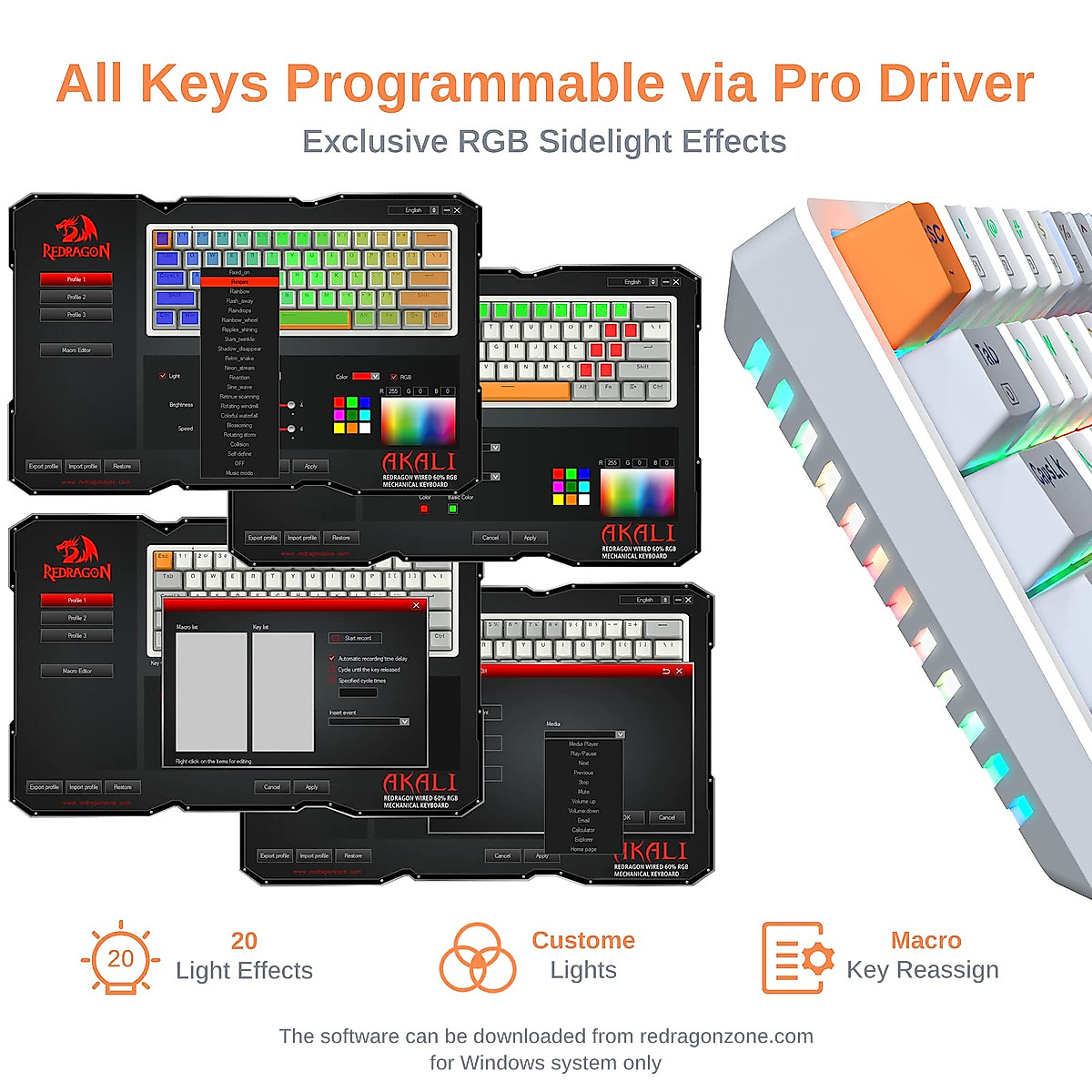 Redragon 60% Mechanical Gaming Keyboard RGB Backlit Ultra-Compact Hot-Swappable Red Switch, Fully Programmable Pro Software Supported, K642WGO-RGB