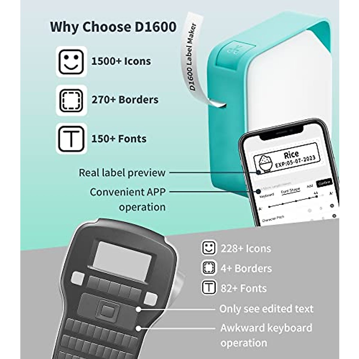 Vixic Label Maker Machine with Tape D1600 Label Maker Bluetooth Label Printer Sticker Maker for Phone Labeler Machine with Multiple Templates for Home, Office, School, Storage, Kitchen, Gift Labeling