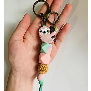 Lemua Sloth Key Chain for Women Cute Sloth Keychain Chunky Keychain Backpack Accessories Silicon Bead Key Chains for Car Keys Purse Jewelry Party Favors