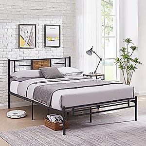 VECELO Full Size Platform Bed Frame with Headboard, Heavy-Duty Mattress Foundation with Steel Slats Support, No Box Spring Needed/Easy Assembly, Black