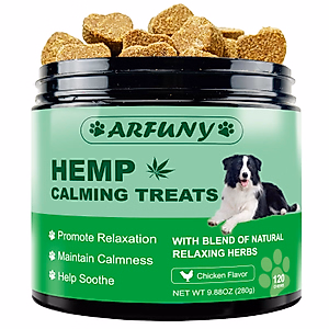 Hemp Calming Chews for Dogs - Dog Calming Treats - Dog Calming Chews - with Valerian Root, Melatonin - Calming Treats for Dogs - Helps with Thunder, Fireworks, Travelling - 120 Chews, Chicken Flavor
