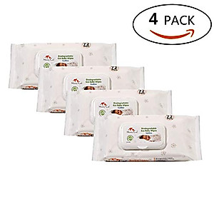 4 Pack Mommy Care Organic Biodegradable Eco Friendly Baby Wipes - Sensitive Skin Natural Child Care - 4 pack x 72 = 288