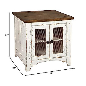 Signature Design by Ashley Wystfield Farmhouse End Table with Storage, Distressed White & Brown Finish