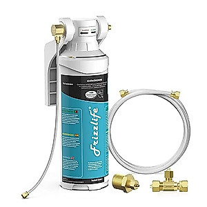 Frizzlife Inline Water Filter System for Refrigerator, Ice Maker, Under Sink, Certified 0.5 Micron Reduces Chlorine, Lead, Long Lasting, Compression Brass Fittings Fits for Copper Tubing, MS99