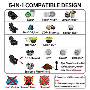 Pod Coffee Maker Single Serve, HiBREW 5-in-1 Espresso Machine for Pods, Kcup*/Nes* Original/DG*/ESE Pod/Espresso Powder Compatible, Cold/Hot Mode, 20 oz Removable Reservoir, LED Bars Indicator, 19 Bar