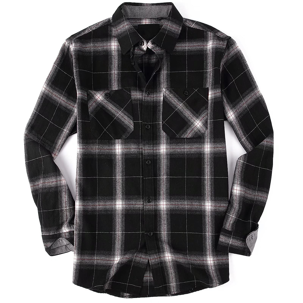 ESPFHN Men's Flannel Plaid Shirts Casual Button Down Shirt Long Sleeve Regular Fit Shirt Black/White