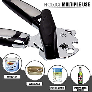 Can Opener Manual, Handheld Strong Heavy Duty Can Opener, Anti-slip Hand Grip, Stainless Steel Sharp Blade, Ergonomic and Easy to Use, with Large Turn Knob