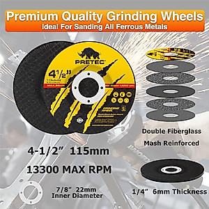 PRETEC 26 Packs Angle Grinder Cutting Flap Grinding Disc Wheel 4 1/2in Inches - 20 Packs 4.5"x1/4"x7/8" Cut Off Wheels,3 Packs 4.5"x7/8" 60 Grit Flap Discs, 3 Packs 4.5"x1/25"x7/8" Grinding Wheels